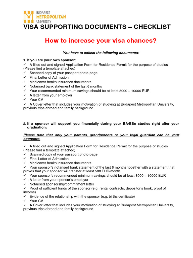 Visa Supporting Documents List | PDF | Travel Visa | Notary Public