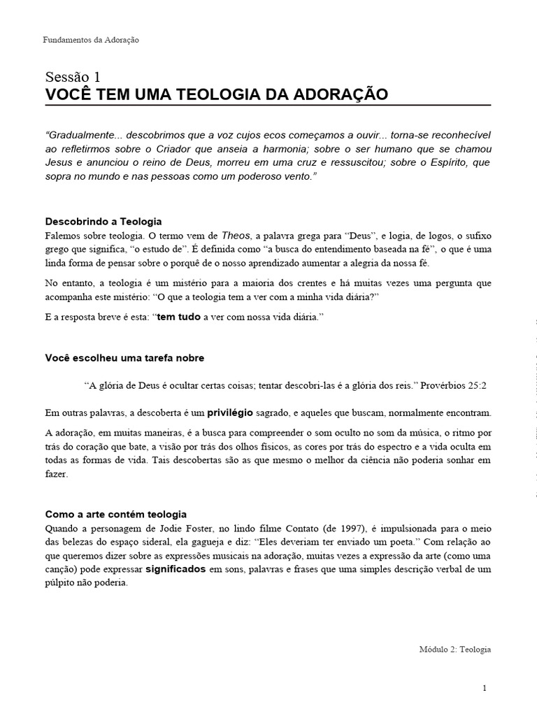 Sessão 1 - Módulo 2 - Você Tem Uma Teologia | PDF | Teologia | Deus