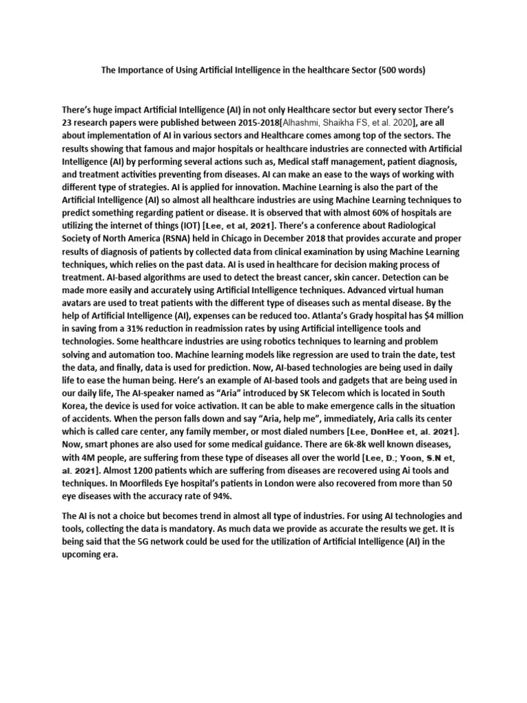 The Importance of Using Artificial Intelligence in The Healthcare Sector-Sahil | PDF ...