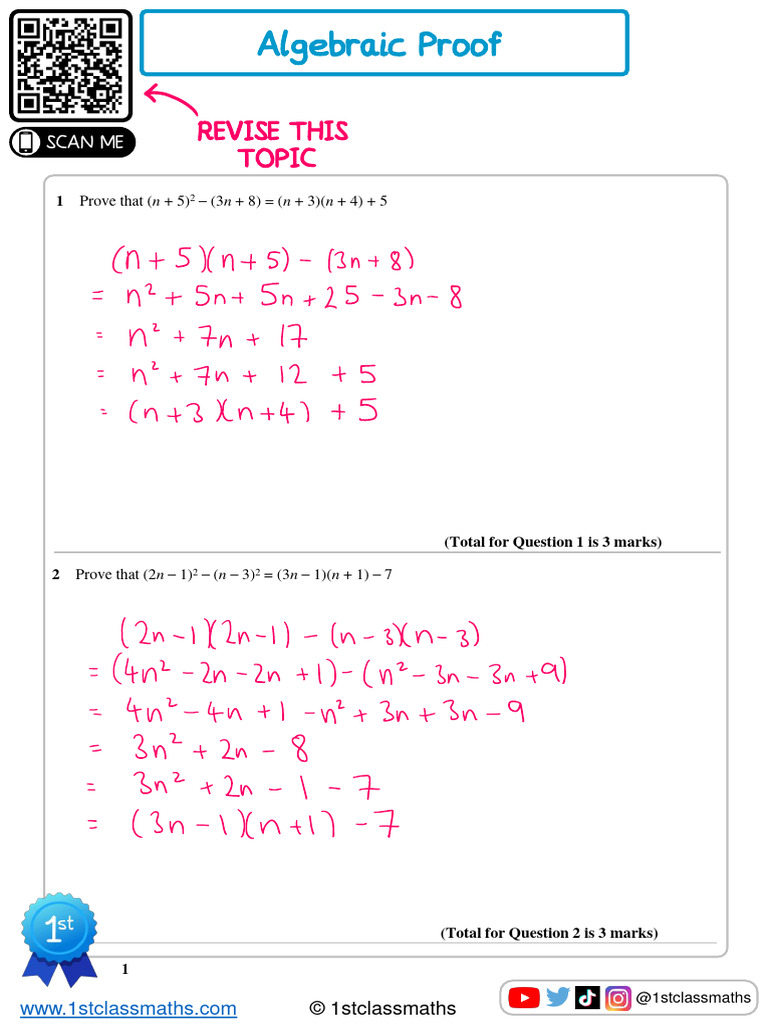 Algebraic Proof Edexcel Solutions | PDF | Integer | Mathematical Proof