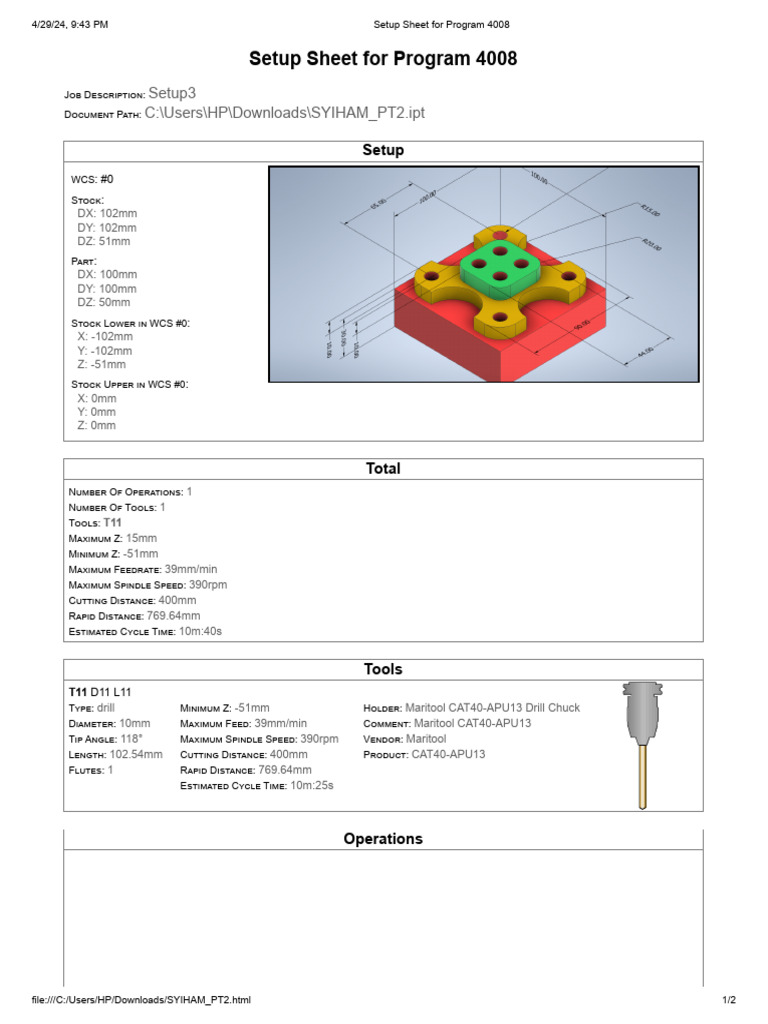 Setup Sheet For Program 4008 | PDF | Drill | Machining