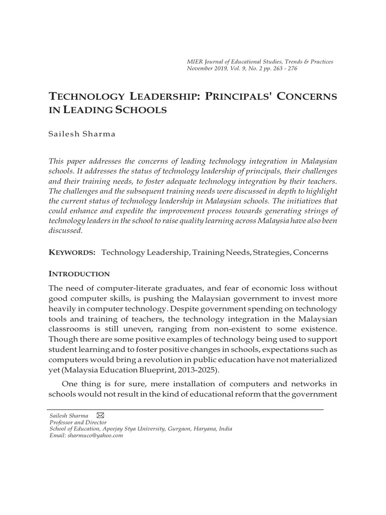 Technology Leadership in Malaysian Schools | PDF | Educational ...
