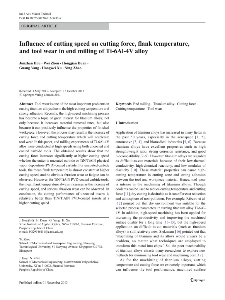 2013 Influence Of Cutting Speed On Cutting Force Flank Temperature