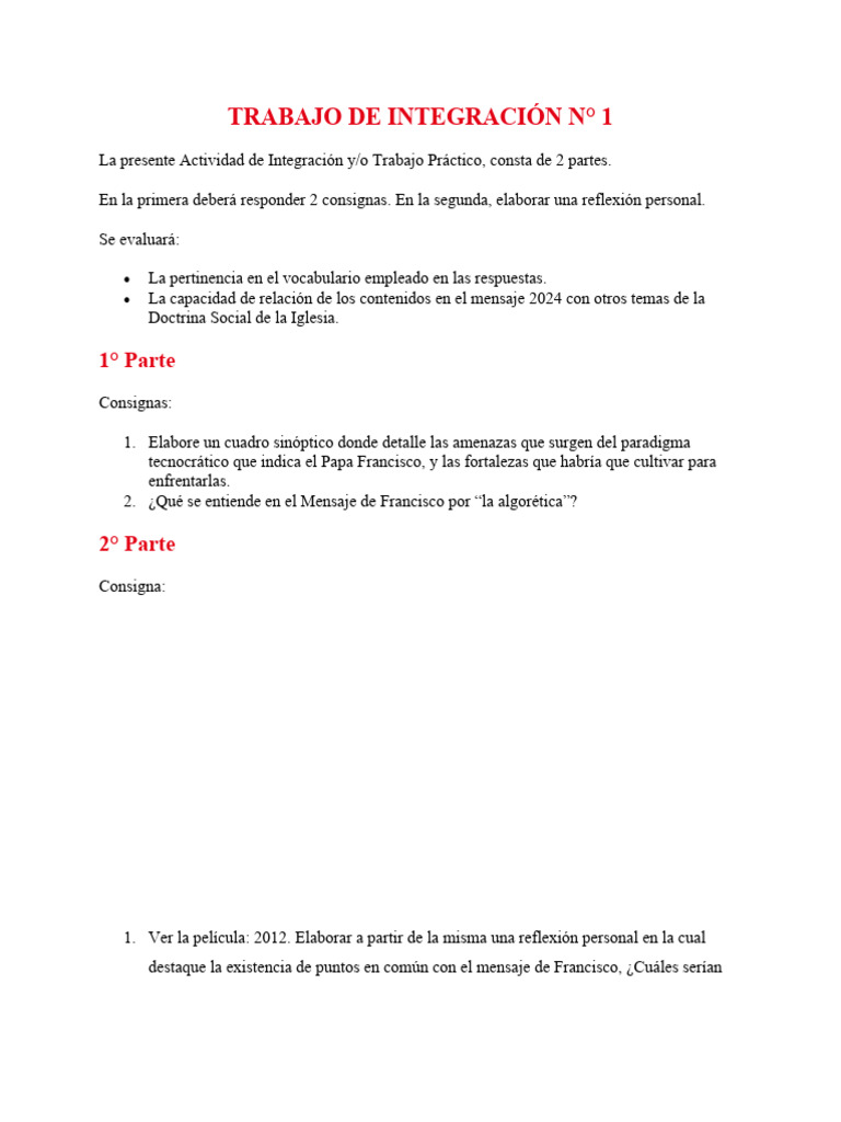 1er TP Doctrina Social de La Iglesi | PDF | Papa Francisco | Ficción apocalíptica y post ...