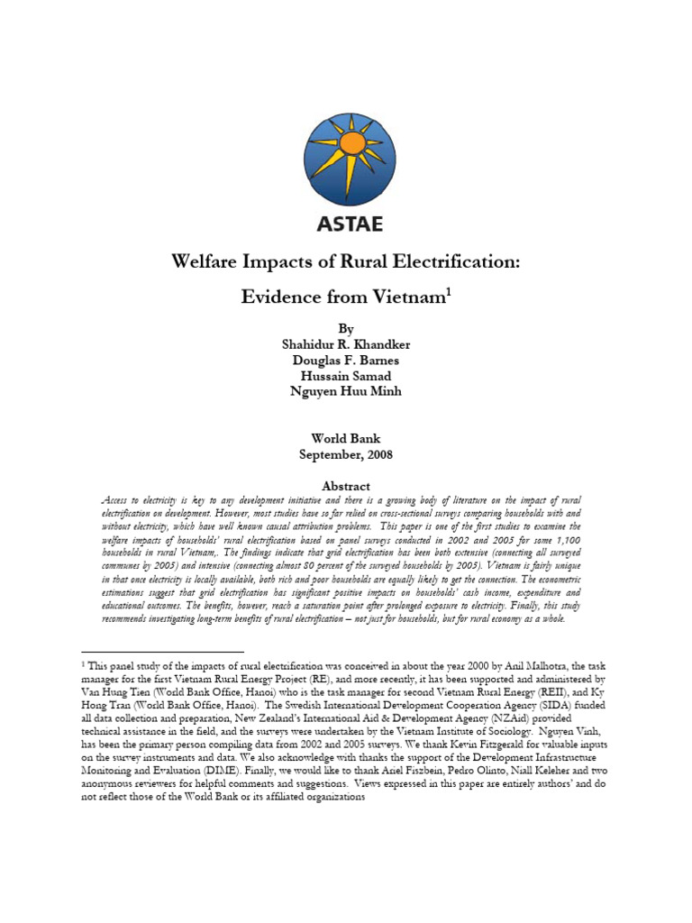 ASTAE Benefits of Rural Electrification Vietnam | PDF | Fixed Effects Model