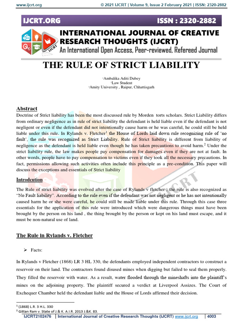 IJCRT2102476 | PDF | Strict Liability | Legal Liability