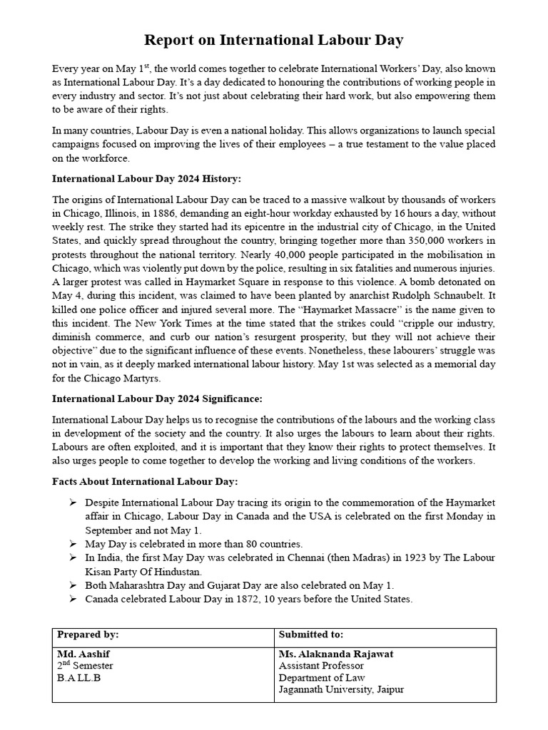 Report On International Labour Day | PDF | Industrial Relations ...