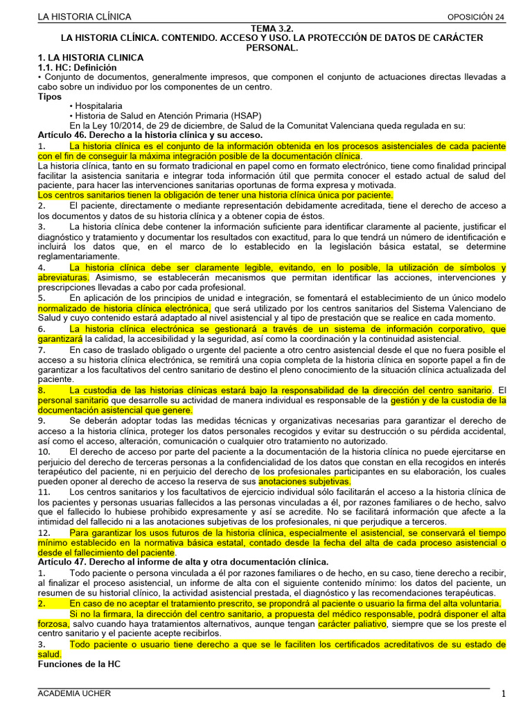 TEMA 3.2. HISTORIA CLINICA | PDF | Historial médico | Hospital