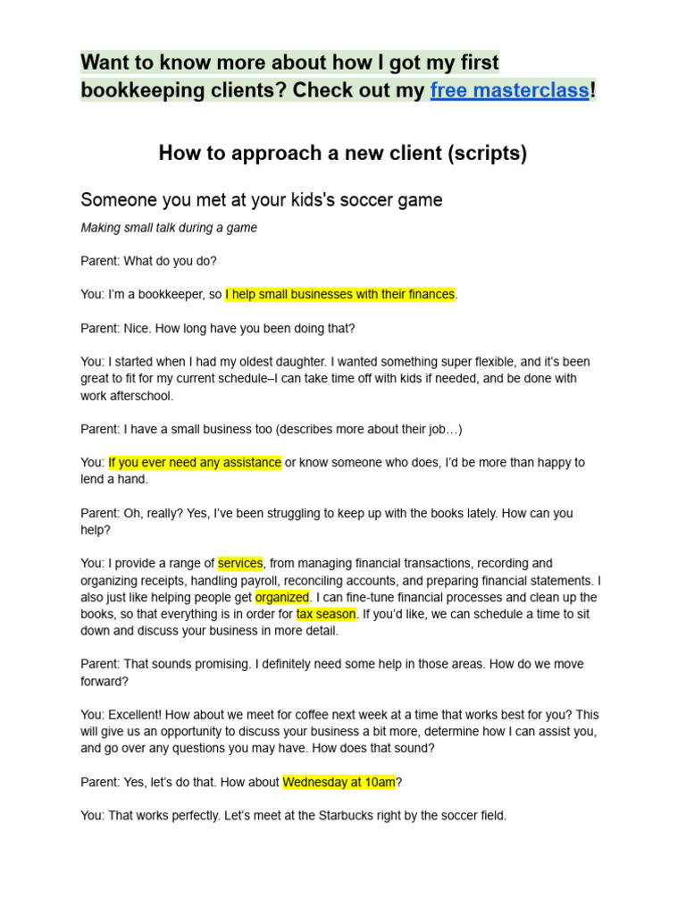 FREEBIE Howtoapproachanewclient (Scripts) | PDF | Linked In | Bookkeeping