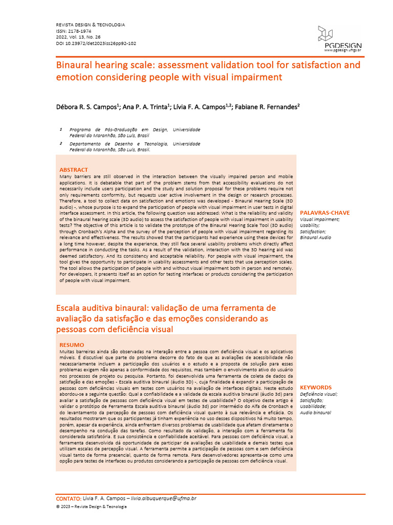 Binaural Hearing Scale: Assessment Validation Tool For Satisfaction and Emotion Considering ...