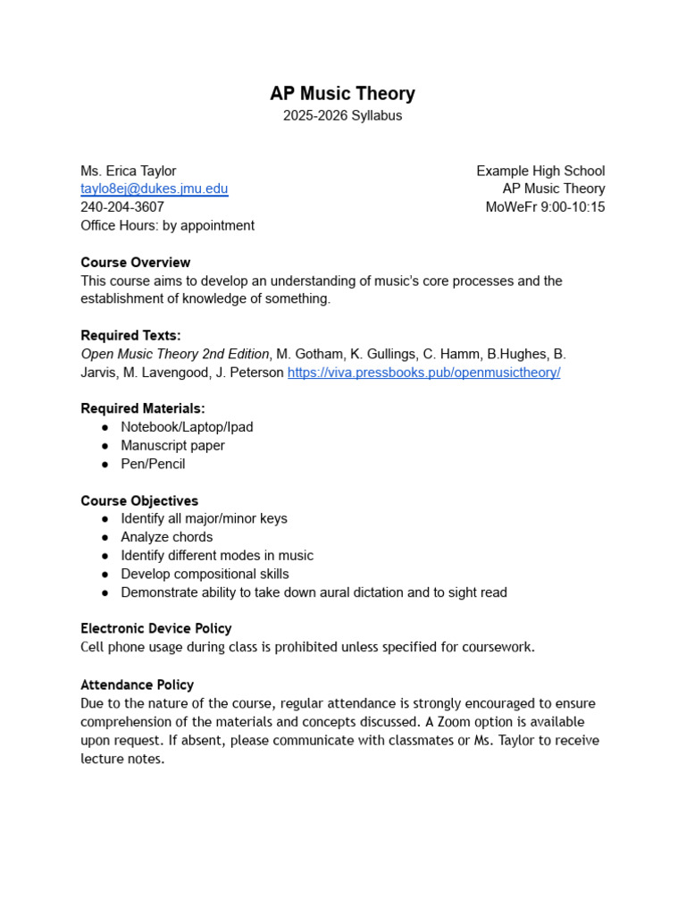 Ap Music Theory Syllabus | PDF | Harmony | Chord (Music)