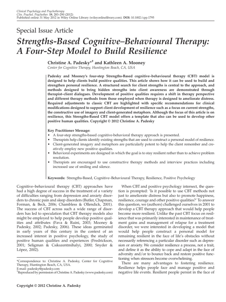 Clin Psychology and Psychoth - 2012 - Padesky - Strengths Based Cognitive Behavioural Therapy A ...