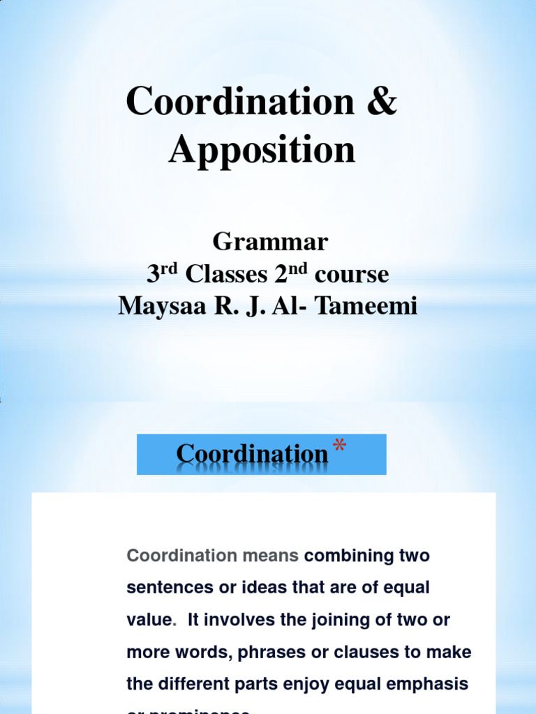 2nd Grammar Lecture Coordination - Apposition PDF | PDF | Sentence ...