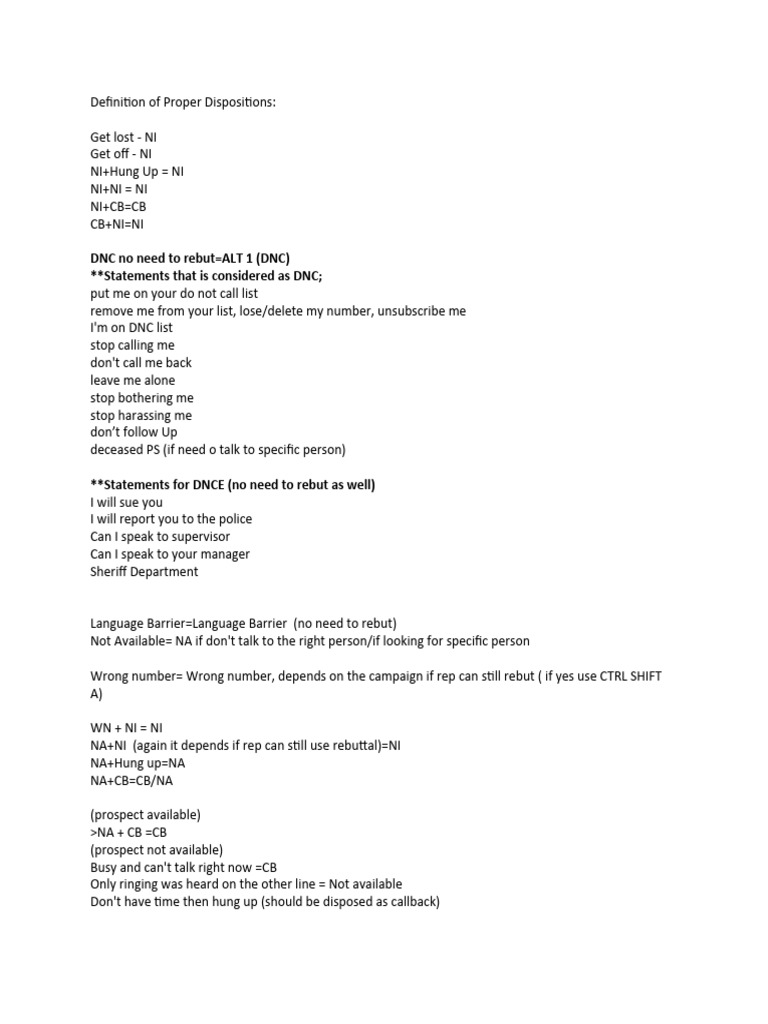 Call Disposition Guidelines | PDF