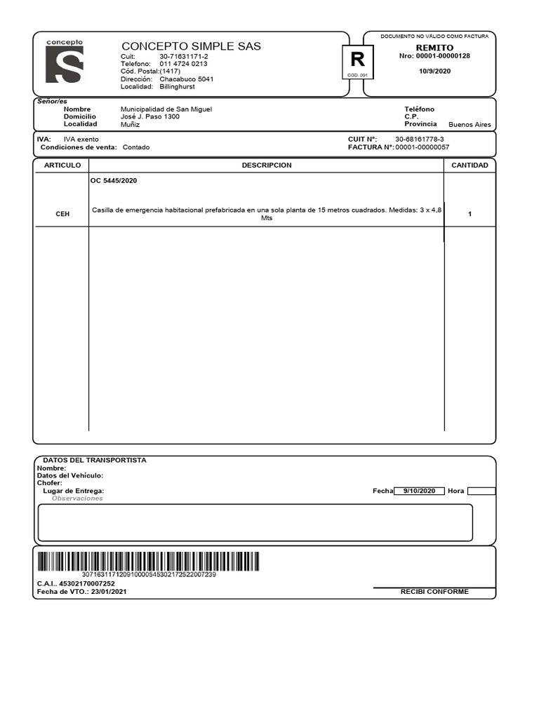 Remito 128 CEH | PDF