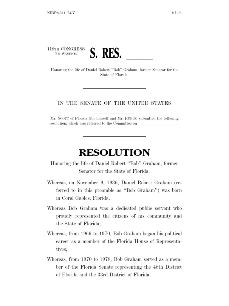 Commemorative Resolution, Bob Graham 24311 | PDF | Politics Of The ...