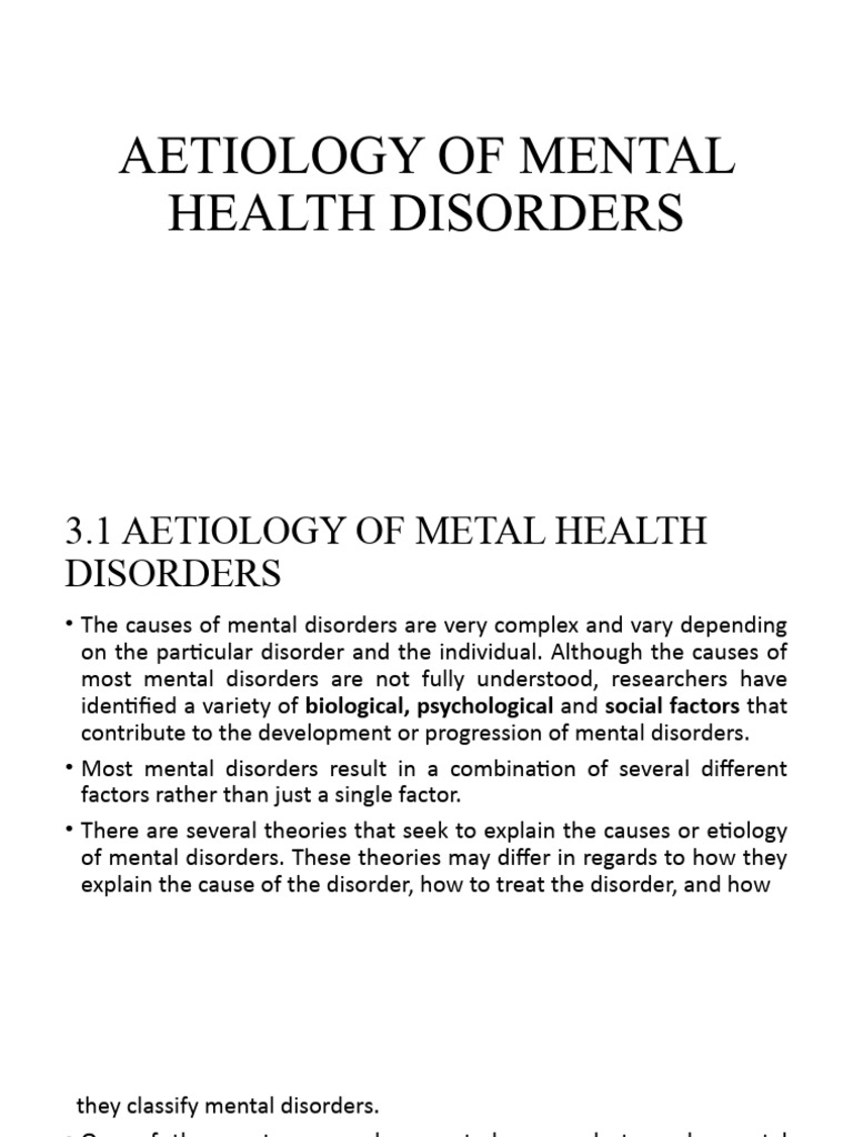 Aetiology of Metal Health Disorders | PDF | Mental Disorder | Major ...