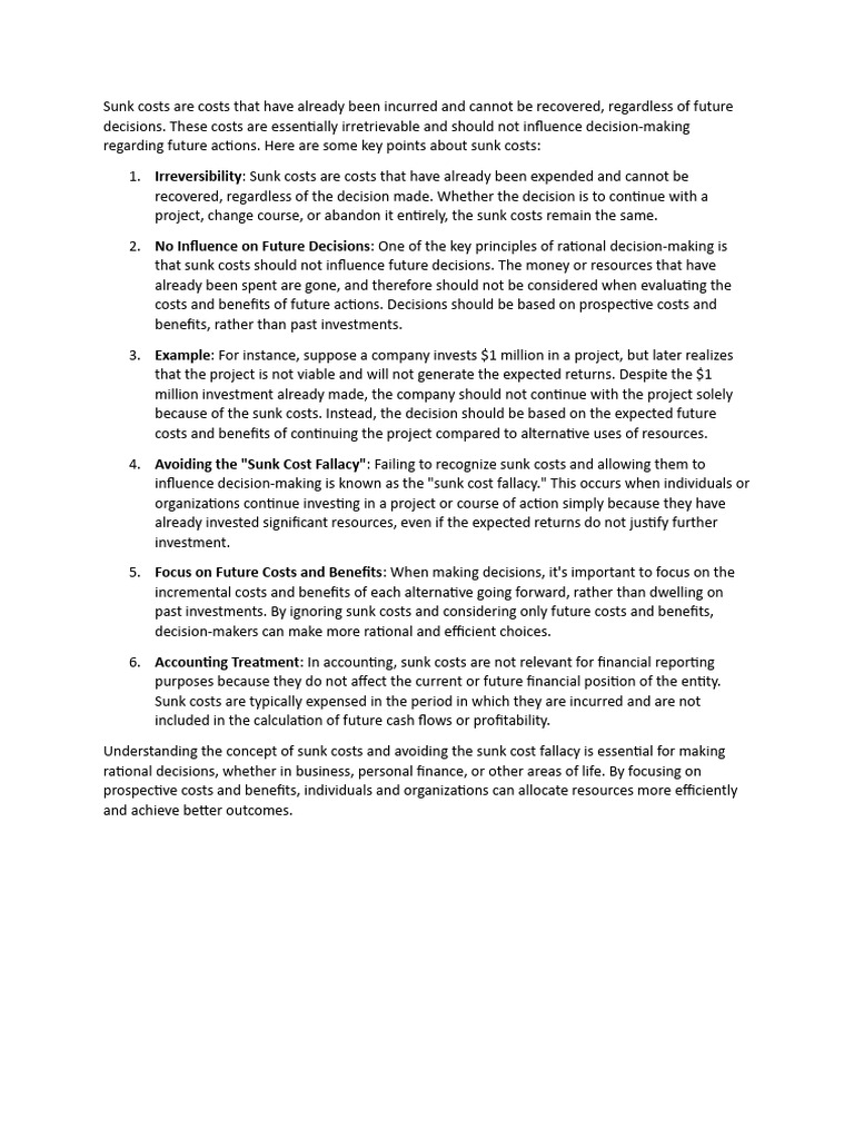 Understanding The Concept of Sunk Costs and Avoiding The Sunk Cost Fallacy | PDF | Cost–Benefit ...
