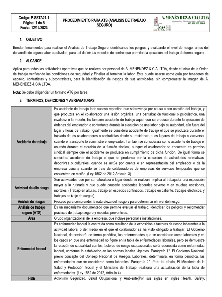 Procedimiento para Diligenciar Ats 2 | Descargar gratis PDF | La seguridad