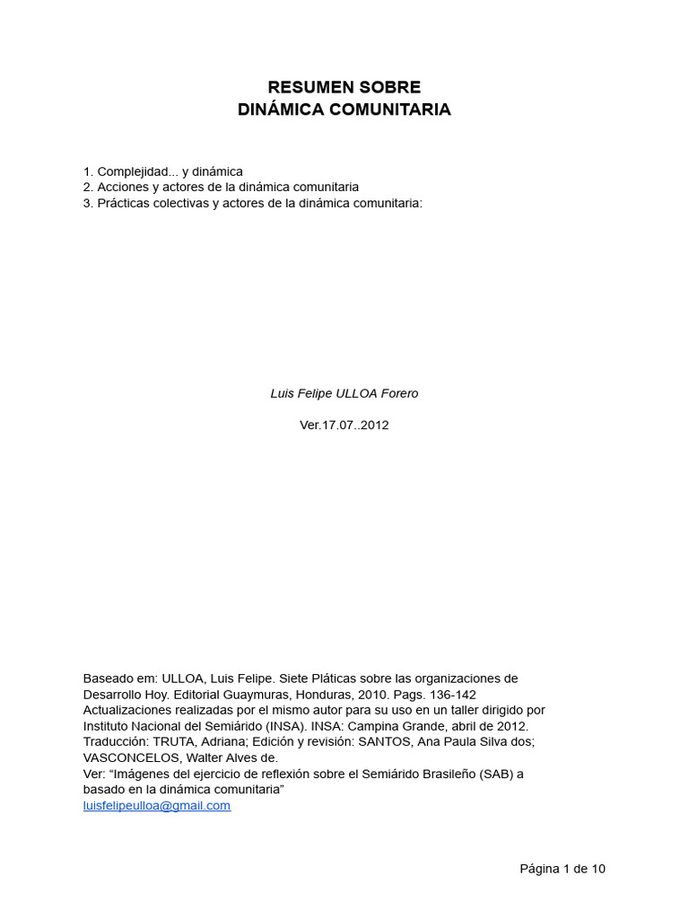 Sintesis de Dinamicas Comunitarias Luis Felipe Ulloa TRADUCIDO | PDF ...