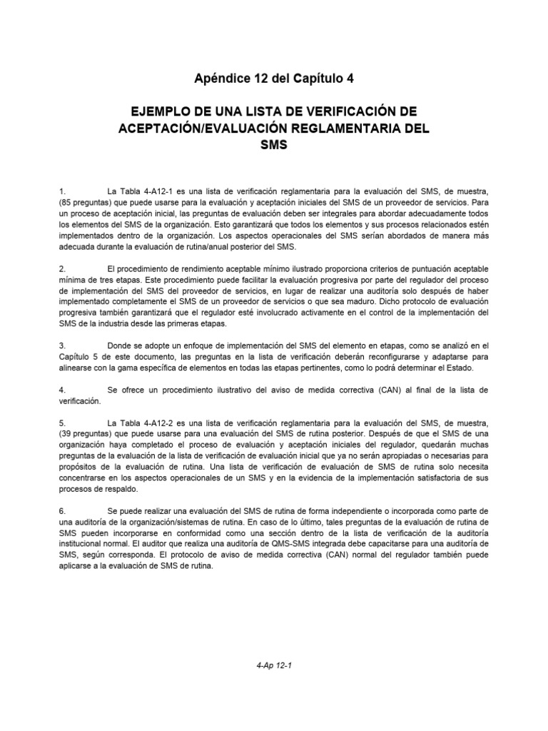 Cap4 Ape12-EjemploListaVerificaciónSMS | PDF | Evaluación | Auditoría
