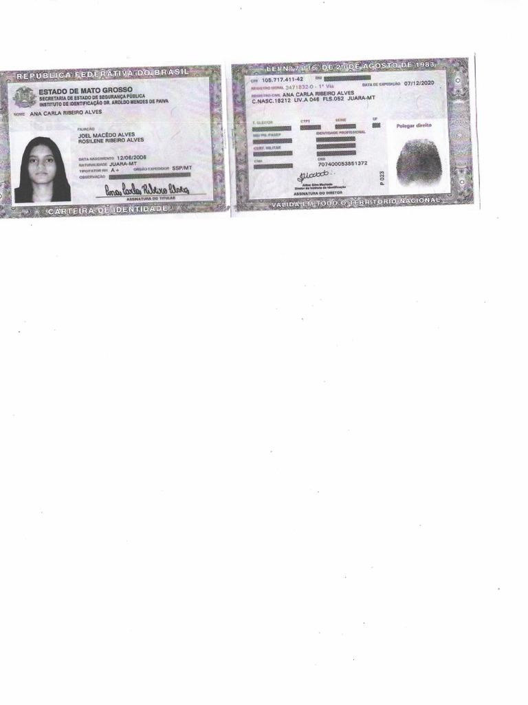 Documentos Pessoais Ana CARLA | PDF