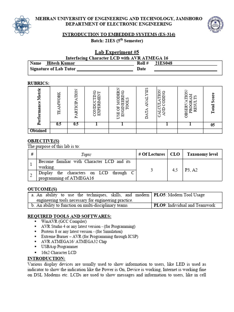 Lab Handout#05,06 Solved | PDF | Liquid Crystal Display | Computer Program