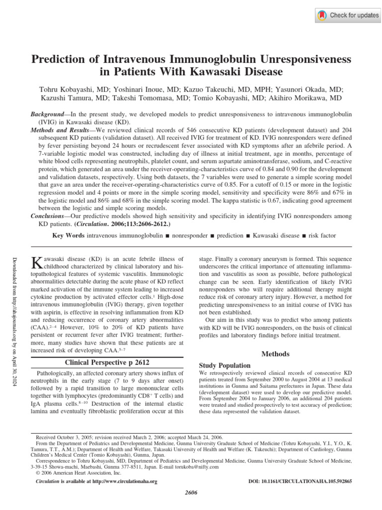 Kobayashi Et Al 2006 Prediction of Intravenous Immunoglobulin ...