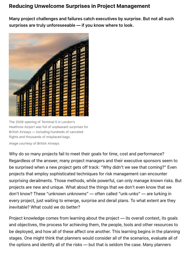 Reducing Unwelcome Surprises in Project Management | Download Free PDF ...