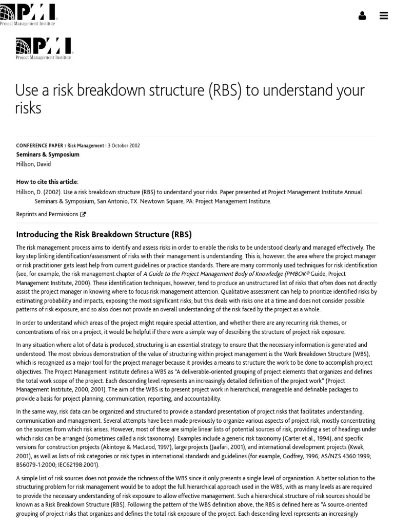 Use a risk breakdown structure (RBS) to understand your risks | PDF ...