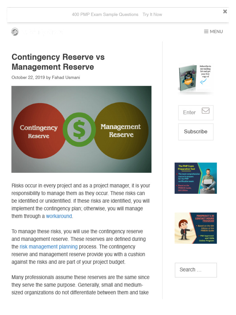 Contingency Reserve vs Management Reserve (1) | PDF | Monte Carlo ...