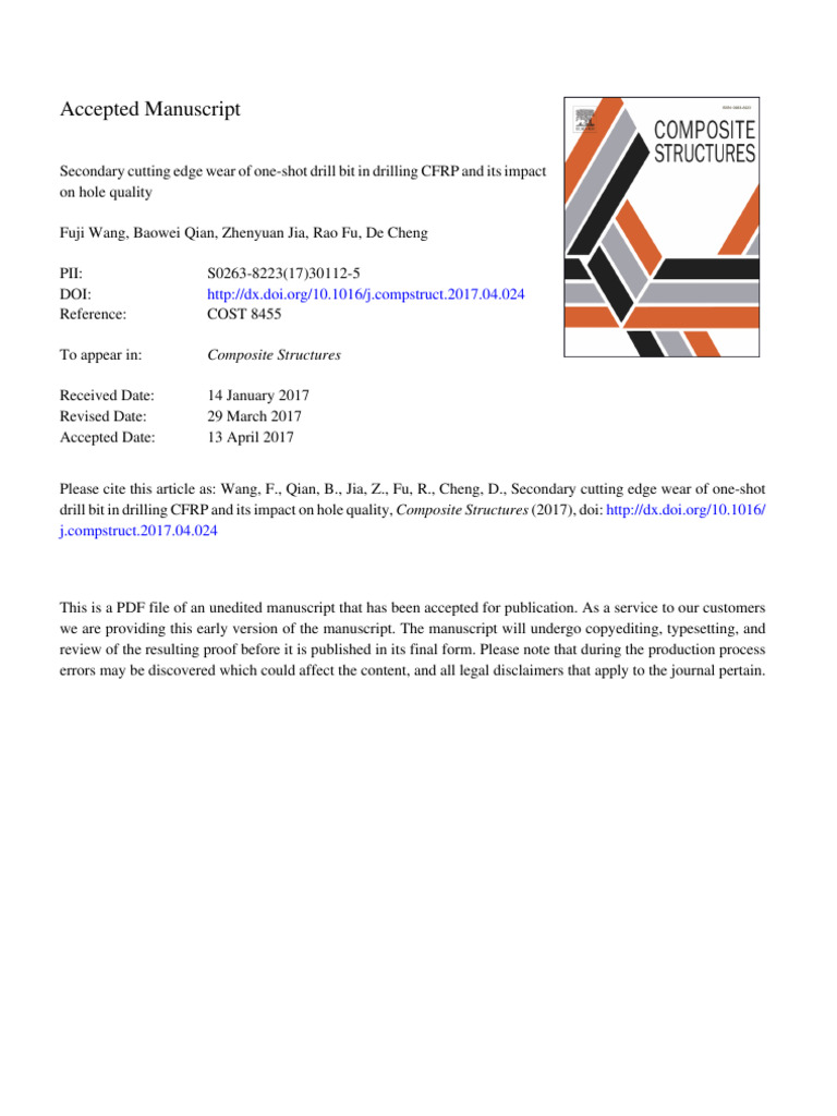 CFRP Drill Bit Wear and Hole Quality | PDF | Drilling | Wear