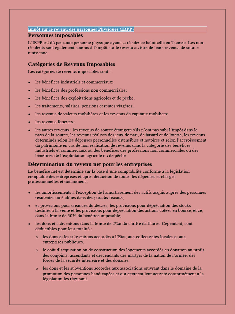 IRPP en Tunisie : Guide Complet | PDF | Impôt sur le revenu | Impôts
