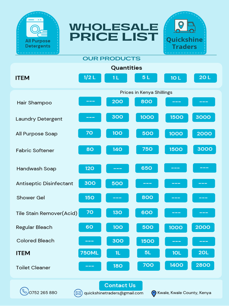 Gilanis Wholesale Price List Kenya | PDF | Detergent | Hand Washing