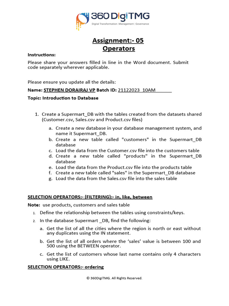 Assignment 05 ANSWERS | PDF | Databases | Comma Separated Values