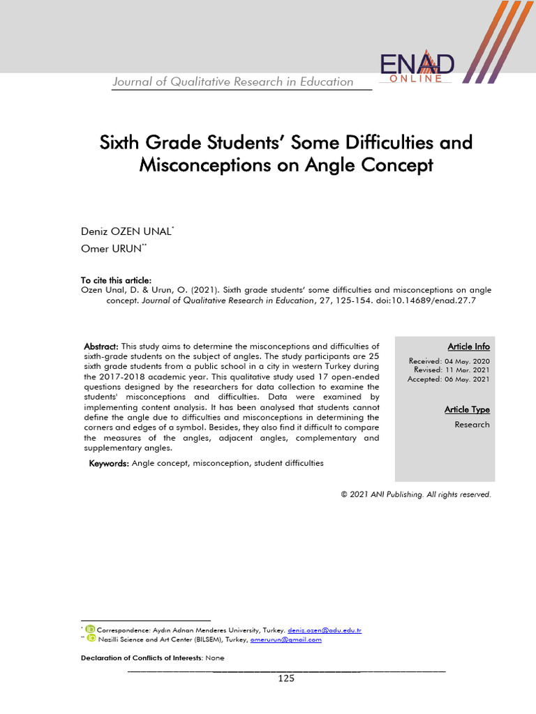 Sixth Graders' Misconceptions of Angles | PDF | Angle | Line (Geometry)