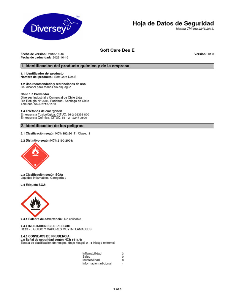 Msds Soft Care Des e h5 | PDF | Agua | Residuos
