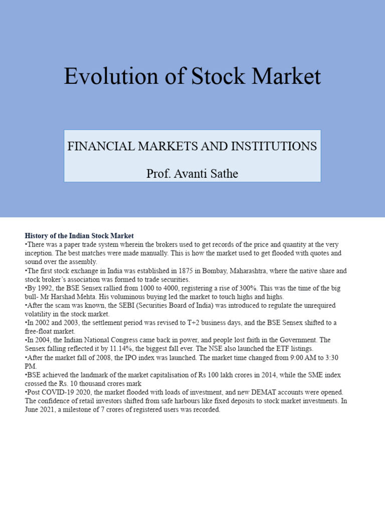 Financial Markets and Institutions - Evolution of Stock Markets | PDF