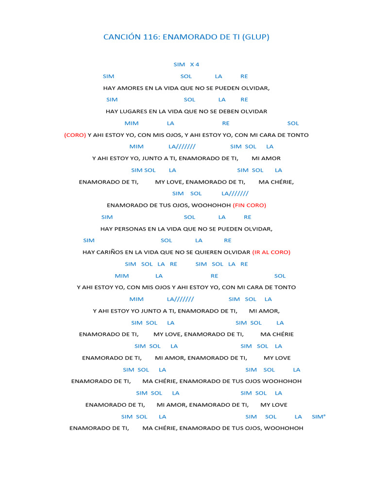Enamorado de Ti: Letra y Acordes | PDF