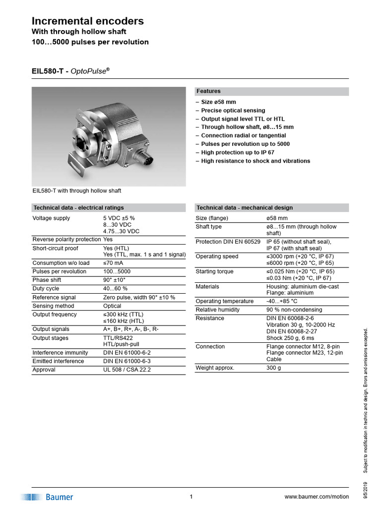 Baumer EIL580 Through Hollow Shaft DS en | Download Free PDF | Electrical Engineering | Electricity