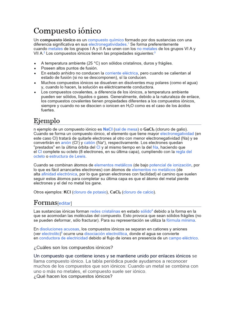 Compuesto Iónico | PDF | Compuestos químicos | Enlace iónico