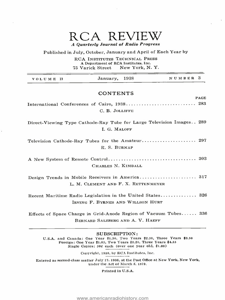RCA Review 1938 Jan | PDF | Vacuum Tube | Electromagnetism
