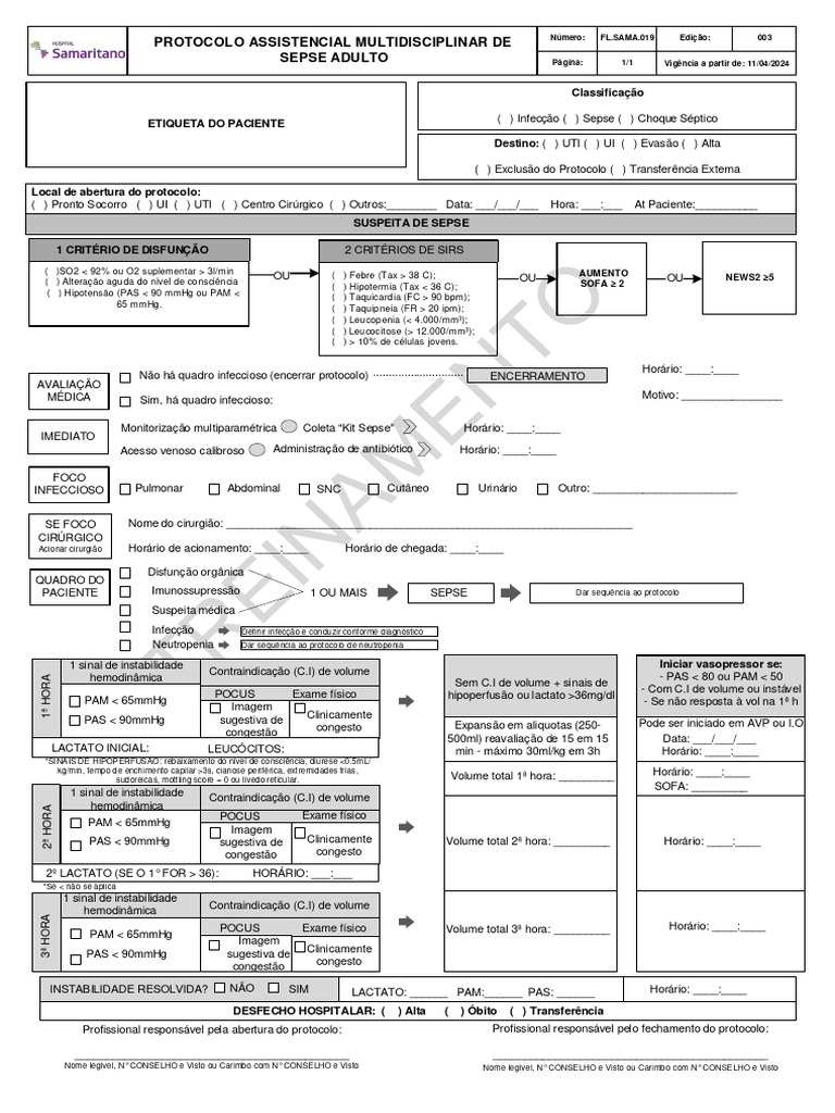 FL - Sama.019-Fluxo de Atendimento Protocolo Sepse Adulto - Treinamento | Download grátis PDF ...