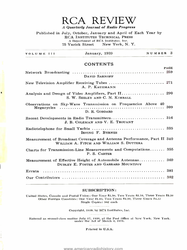 RCA Review 1939 Jan | PDF | Vacuum Tube | Rca