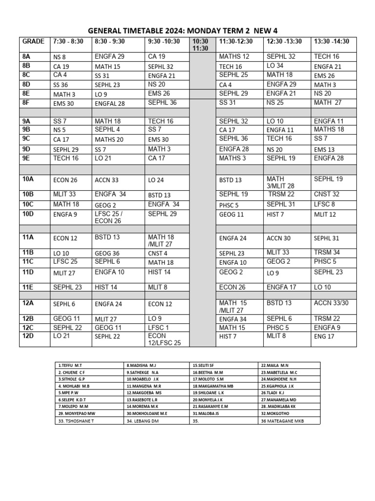 School General Time Table 2024 Term 2 | PDF