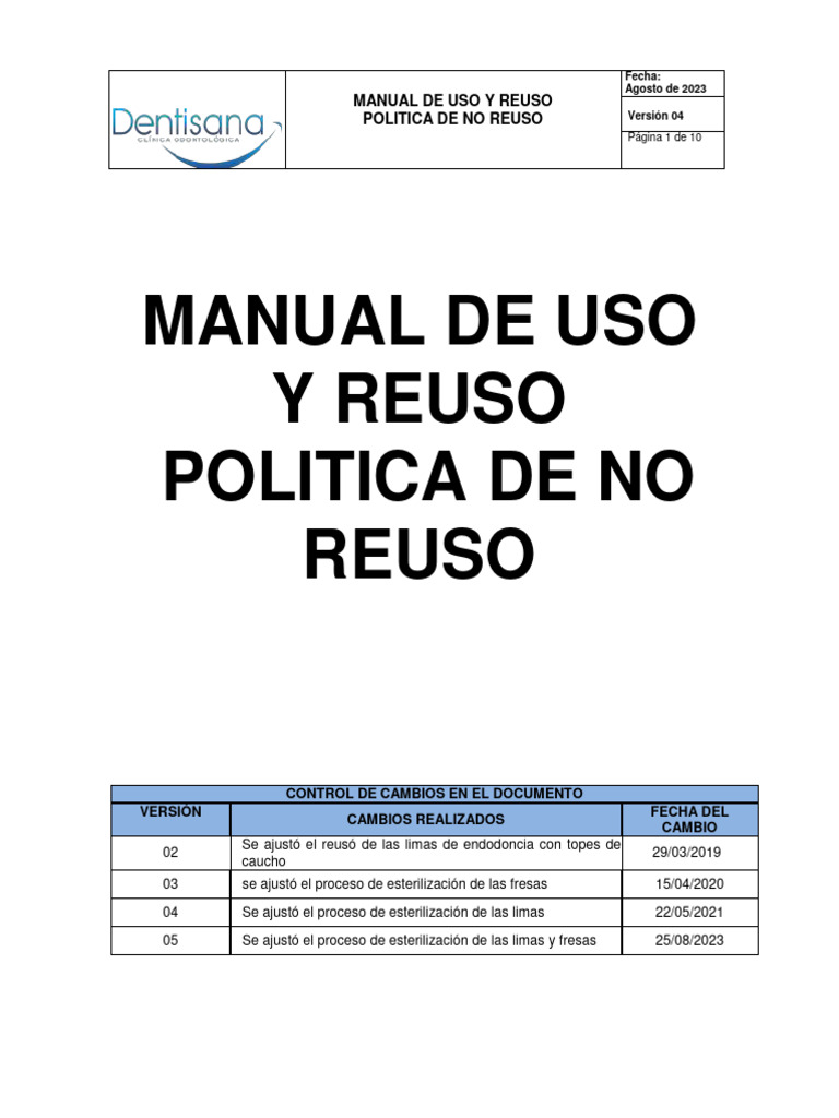 Manual de Uso y Reuso | PDF | Dispositivo médico | Esterilización (Microbiología)