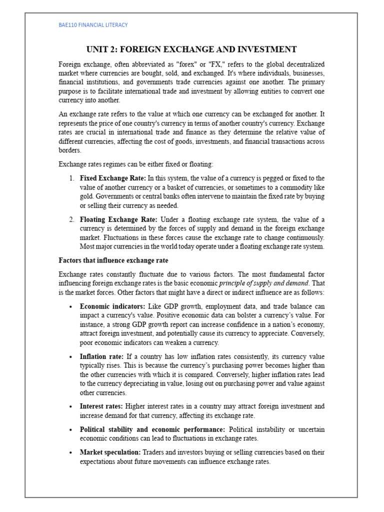FL Unit 2 | Download Free PDF | Foreign Exchange Market | Exchange Rate