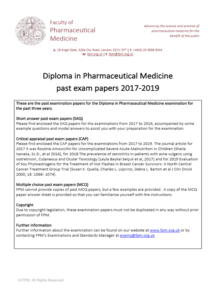 Past Papers 2017 2019 | PDF | Multiple Choice | Health Care