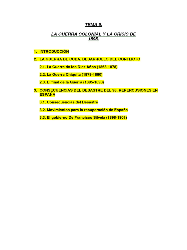 Tema 6. La Guerra de Cuba | PDF | Cuba | España