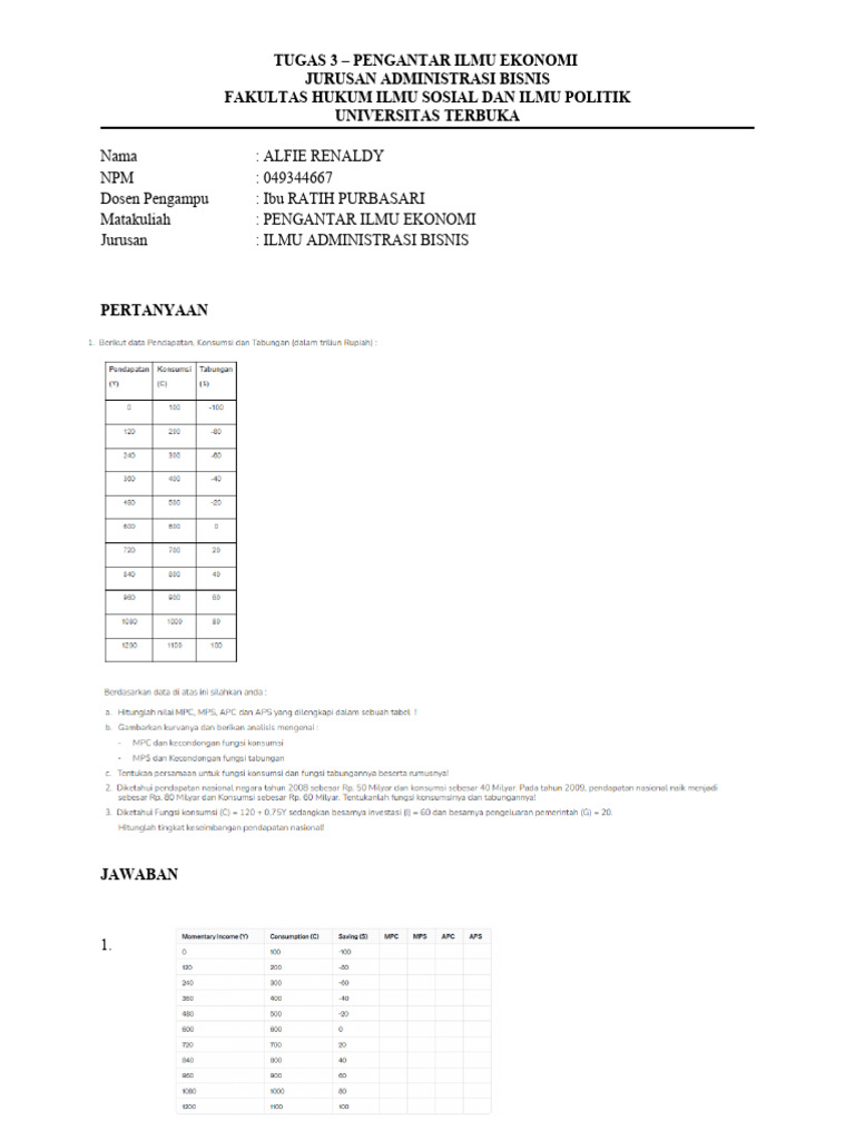 Tugas 3 - Pengantar Ilmu Ekonomi | PDF